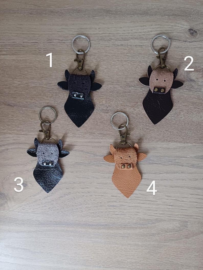 Cow Keychain, Genuine Leather Keyring, Cow Bag Charm, Farm Animal Key ...