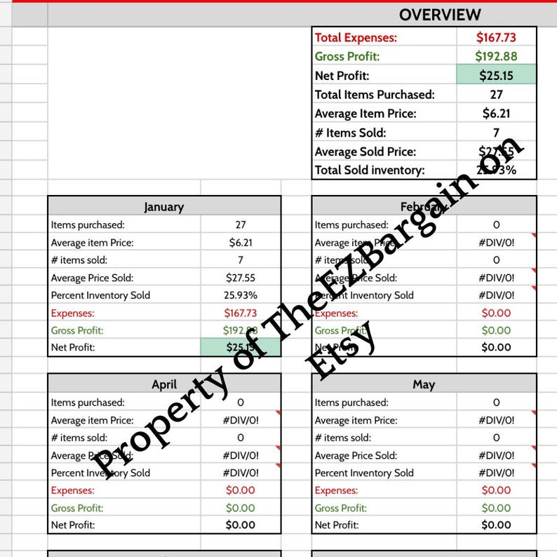 Reseller Basic Inventory Spreadsheet - Etsy