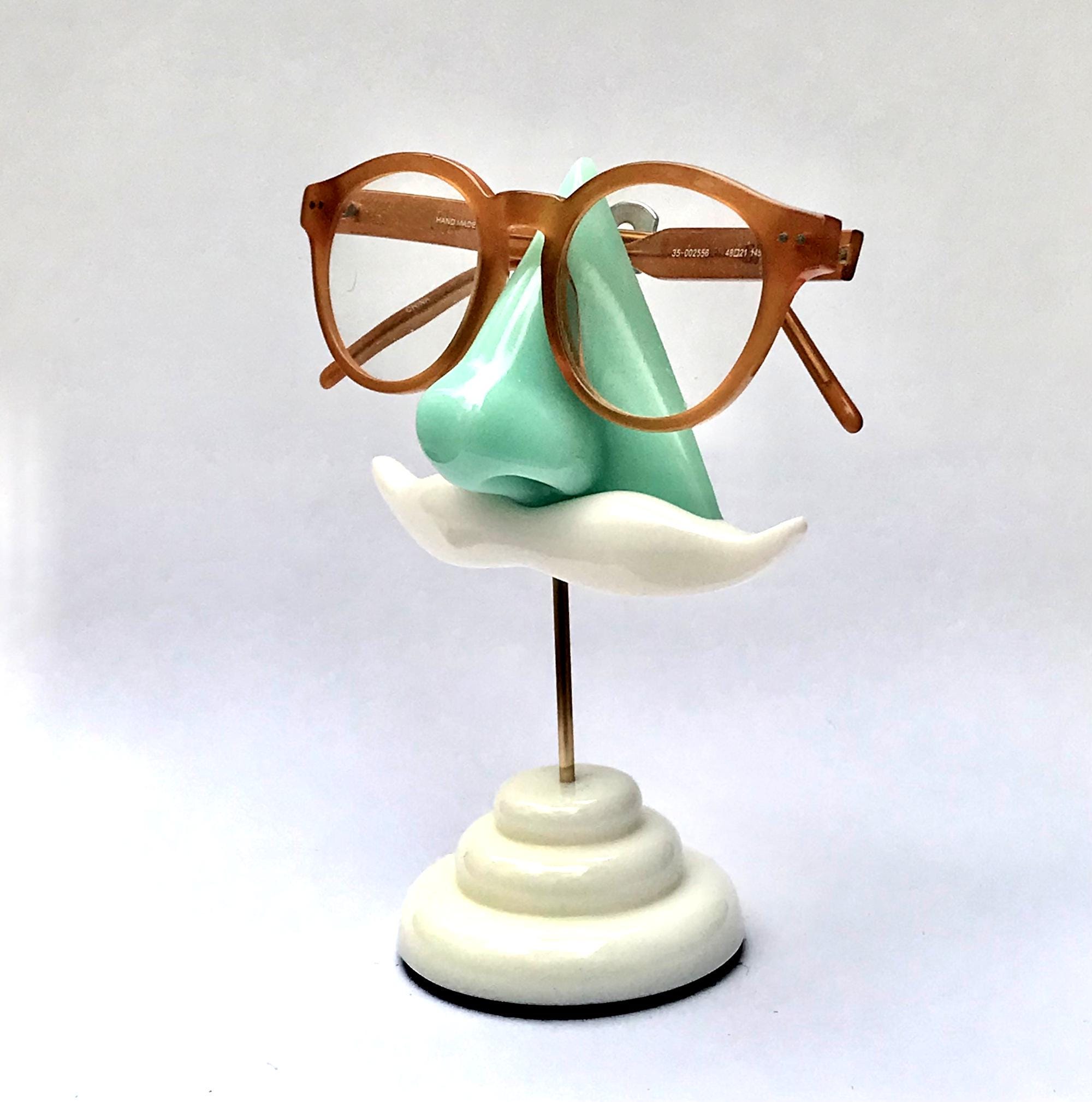 Mint Green Nose Eyeglass Stand, White Mustache, Geeky Nerd Book Lover ...