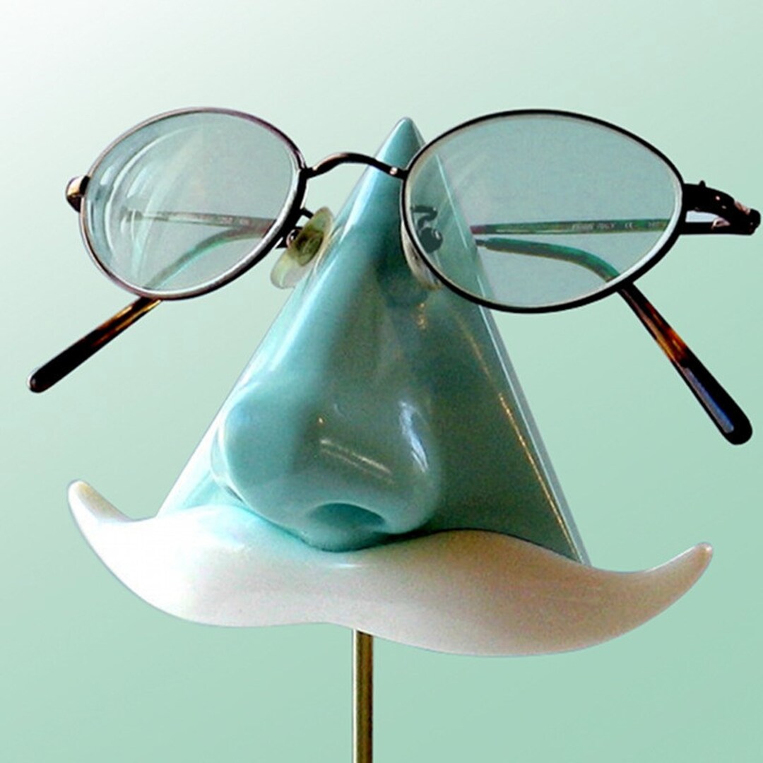 Mint Green Nose Eyeglass Stand, Key Caddy White Mustache, Geeky Nerd ...