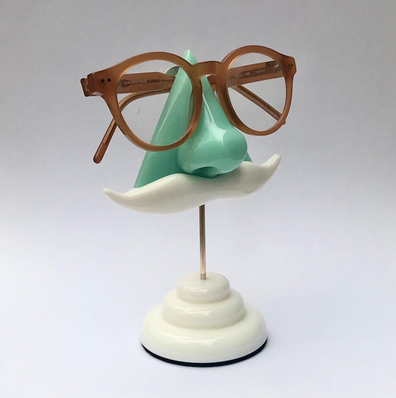 Mint Green Nose Eyeglass Stand, White Mustache, Geeky Nerd Book Lover ...