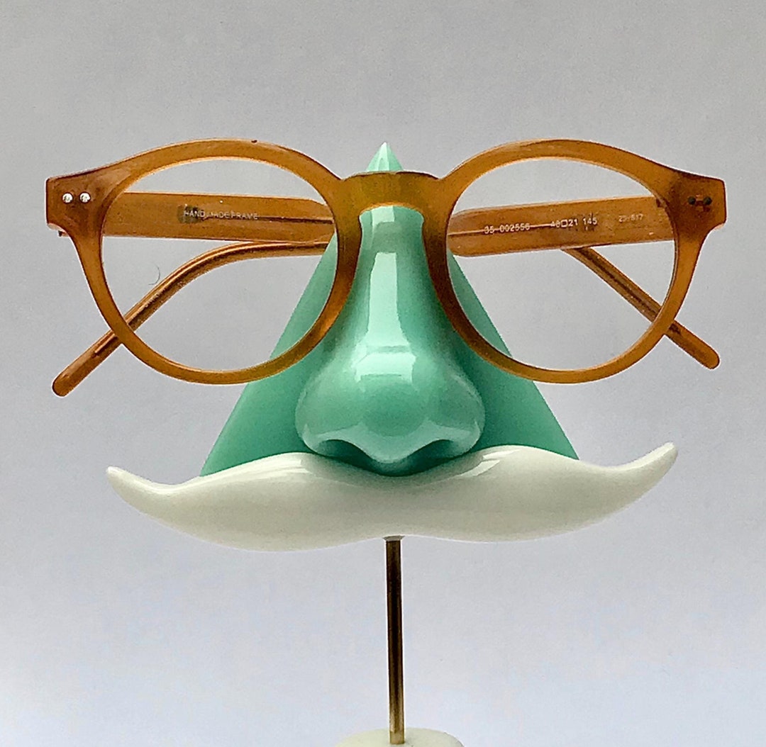 Mint Green Nose Eyeglass Stand, White Mustache, Geeky Nerd Book Lover ...