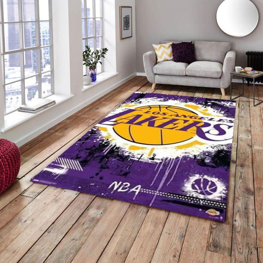Los Angeles Lakers Rug, Basketball Rug, Lakers Rug, Modern Abstract Rug ...
