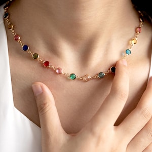 Crystal Necklace, Multicolor Birthstone Necklace, Lucky Gift for Women ...