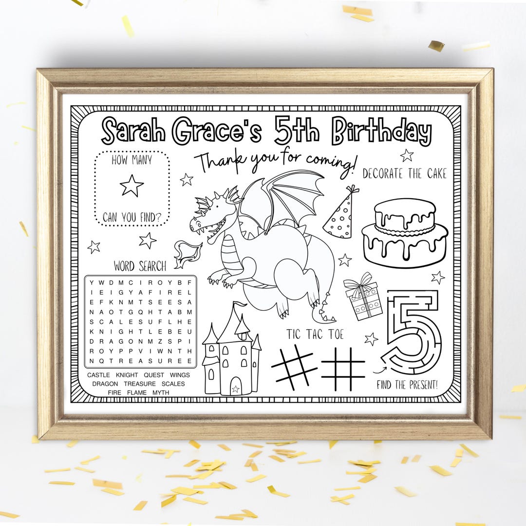 Dragon Party Coloring Activity Sheet | Printable Dragon Themed Birthday ...