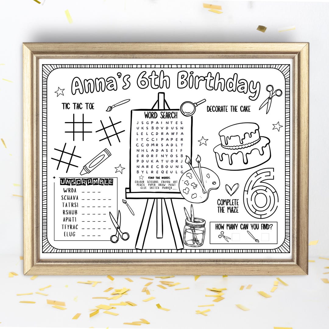 Art Birthday Party Coloring Activity Sheet | Printable Art Party ...