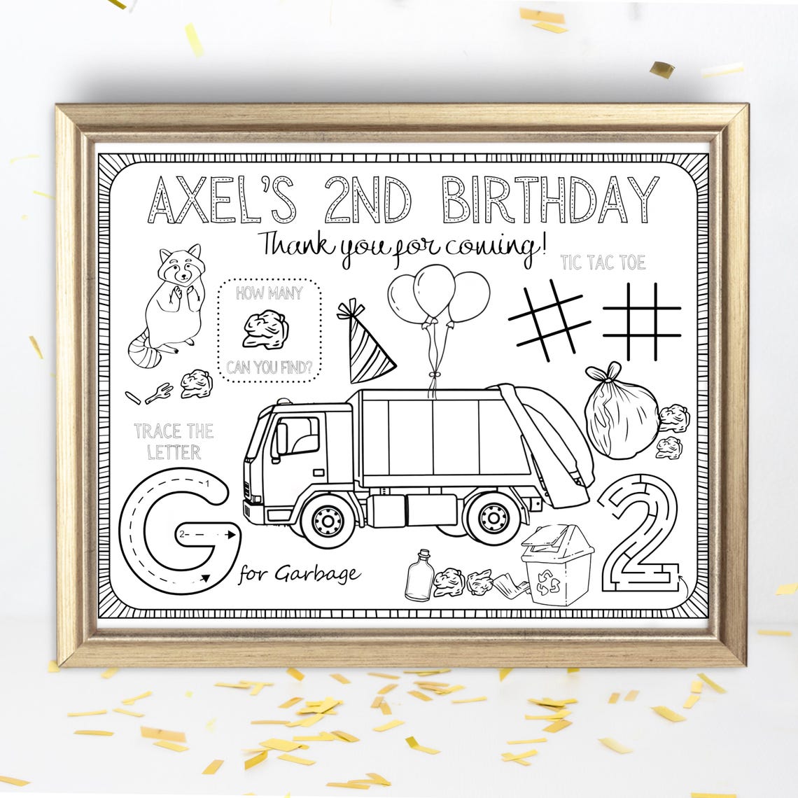 Garbage Truck Party Activity Sheet | Recylcling Truck Birthday Party ...