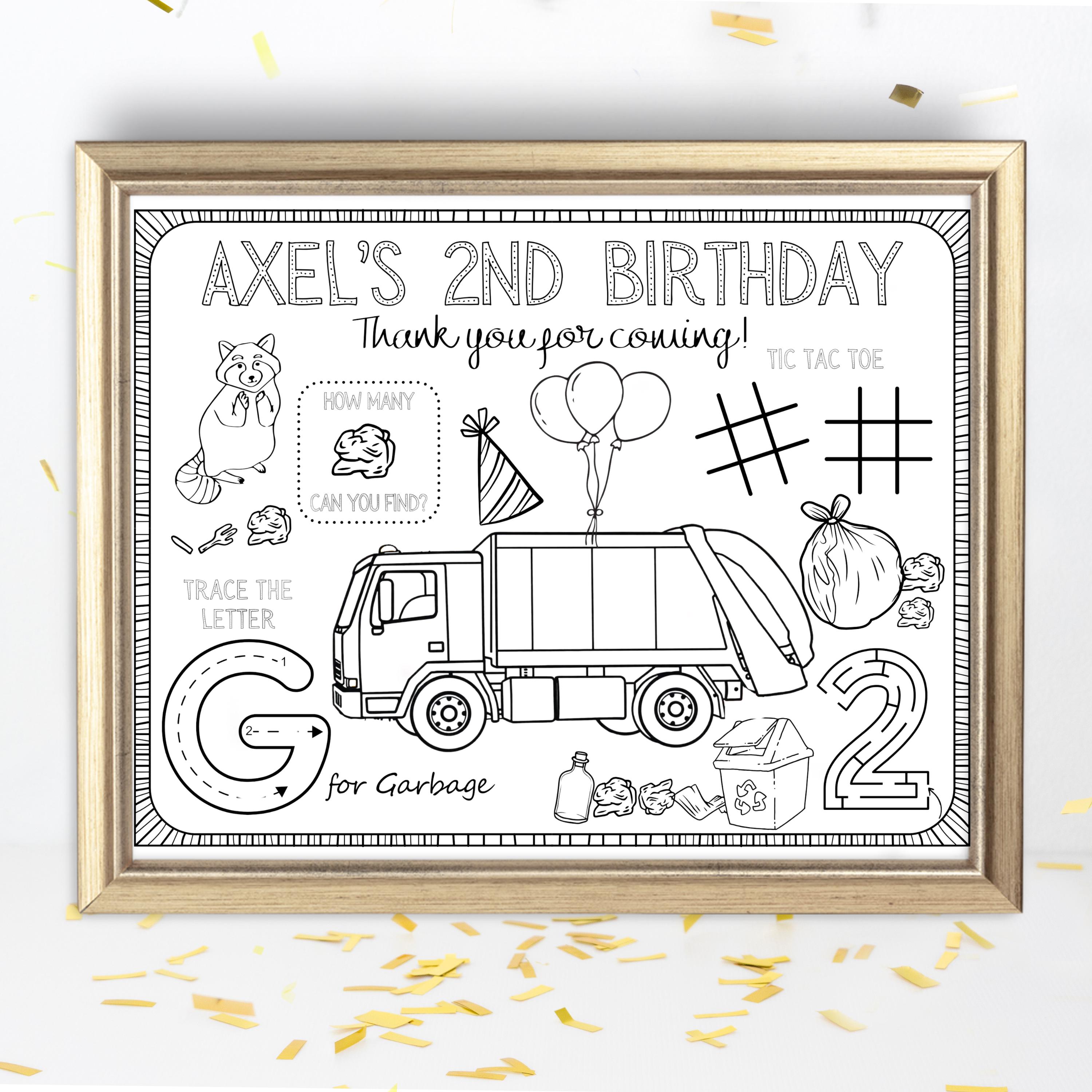 Garbage Truck Party Activity Sheet | Recylcling Truck Birthday Party ...