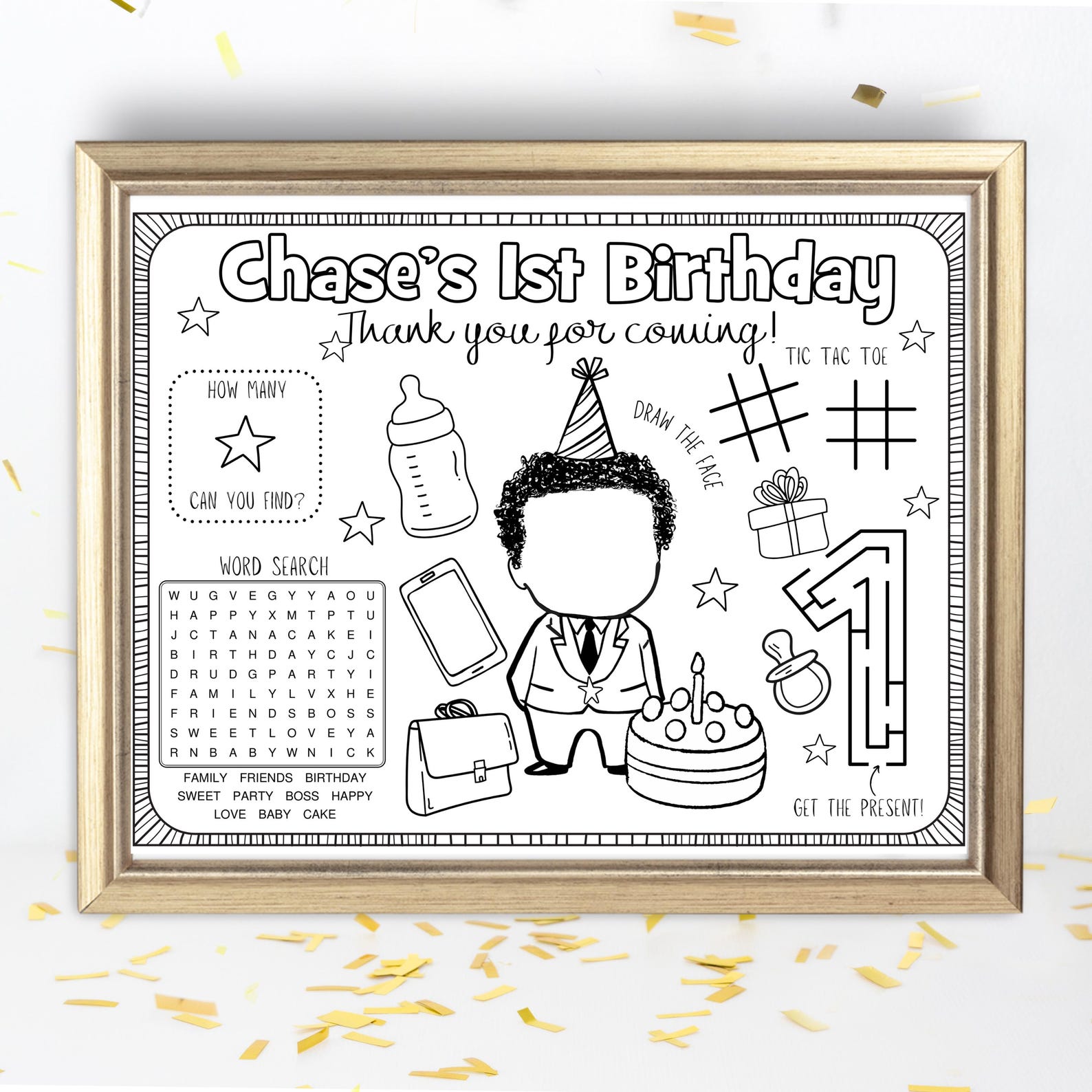 Afro Baby in Suit Boss Party Activity Sheet | Who's the Boss Birthday ...