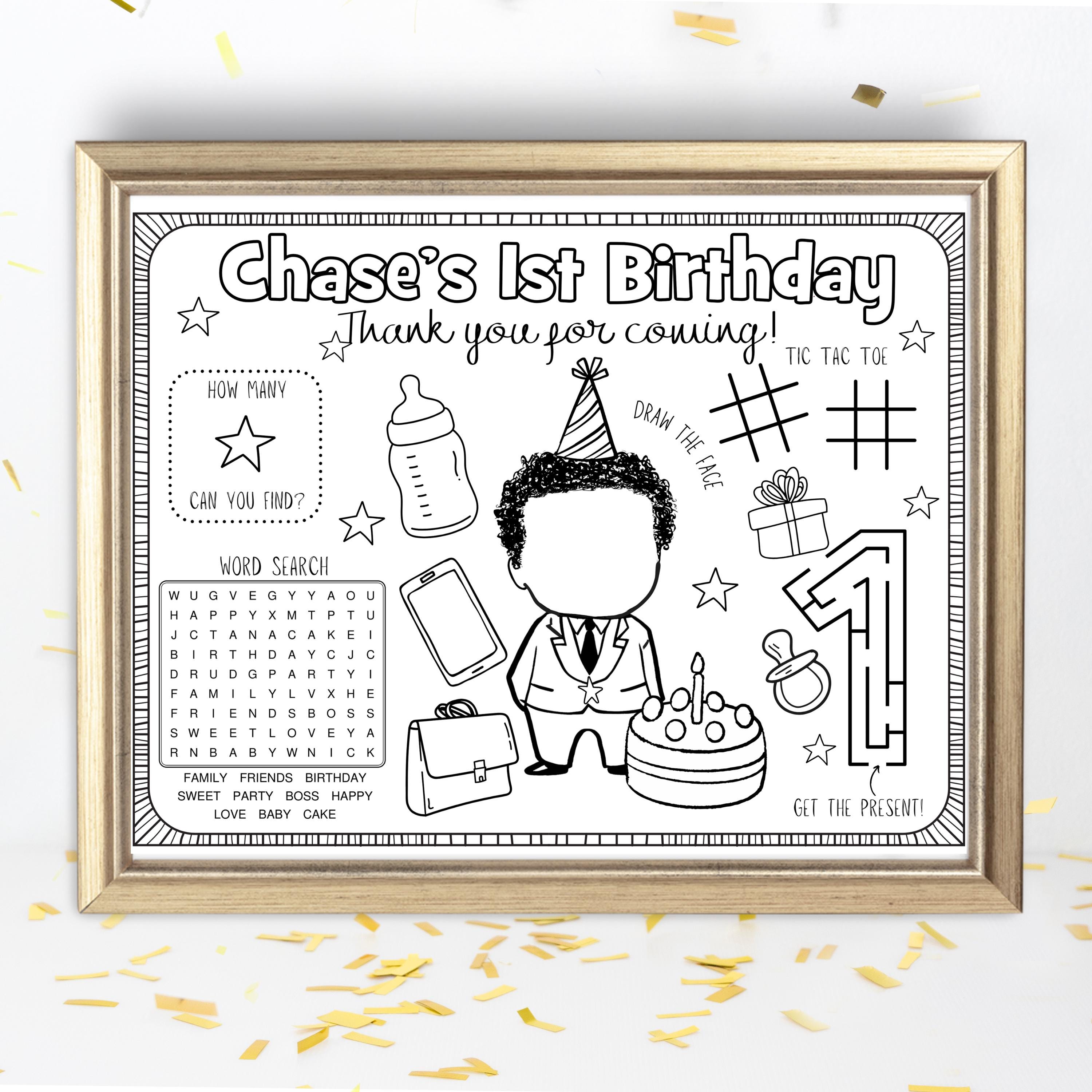 Afro Baby in Suit Boss Party Activity Sheet | Who's the Boss Birthday ...
