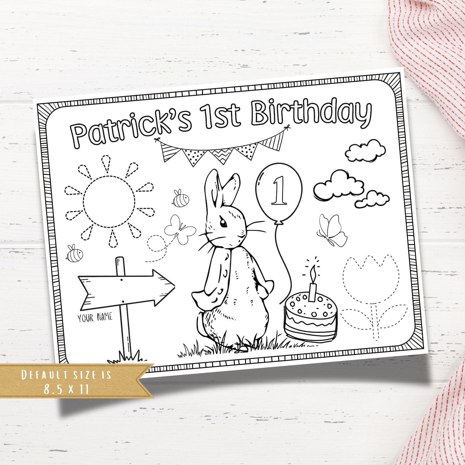 Peter Rabbit Birthday Coloring Placemat | Personalized Party Favor (PDF ...