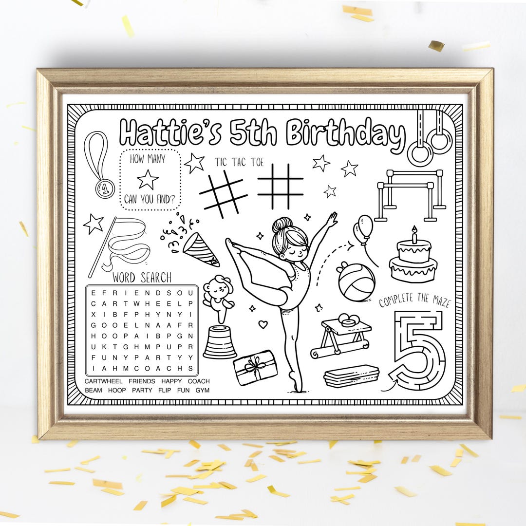 Gymnastics Girl Party Activity Sheet | Gymnastics Birthday Party ...