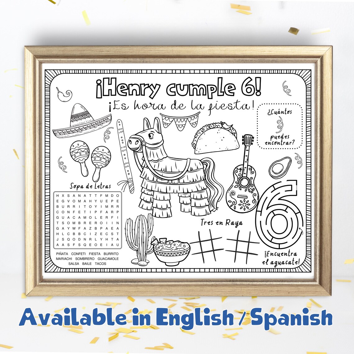 Fiesta Birthday Party Coloring Activity Sheet | Printable Mexican Party ...