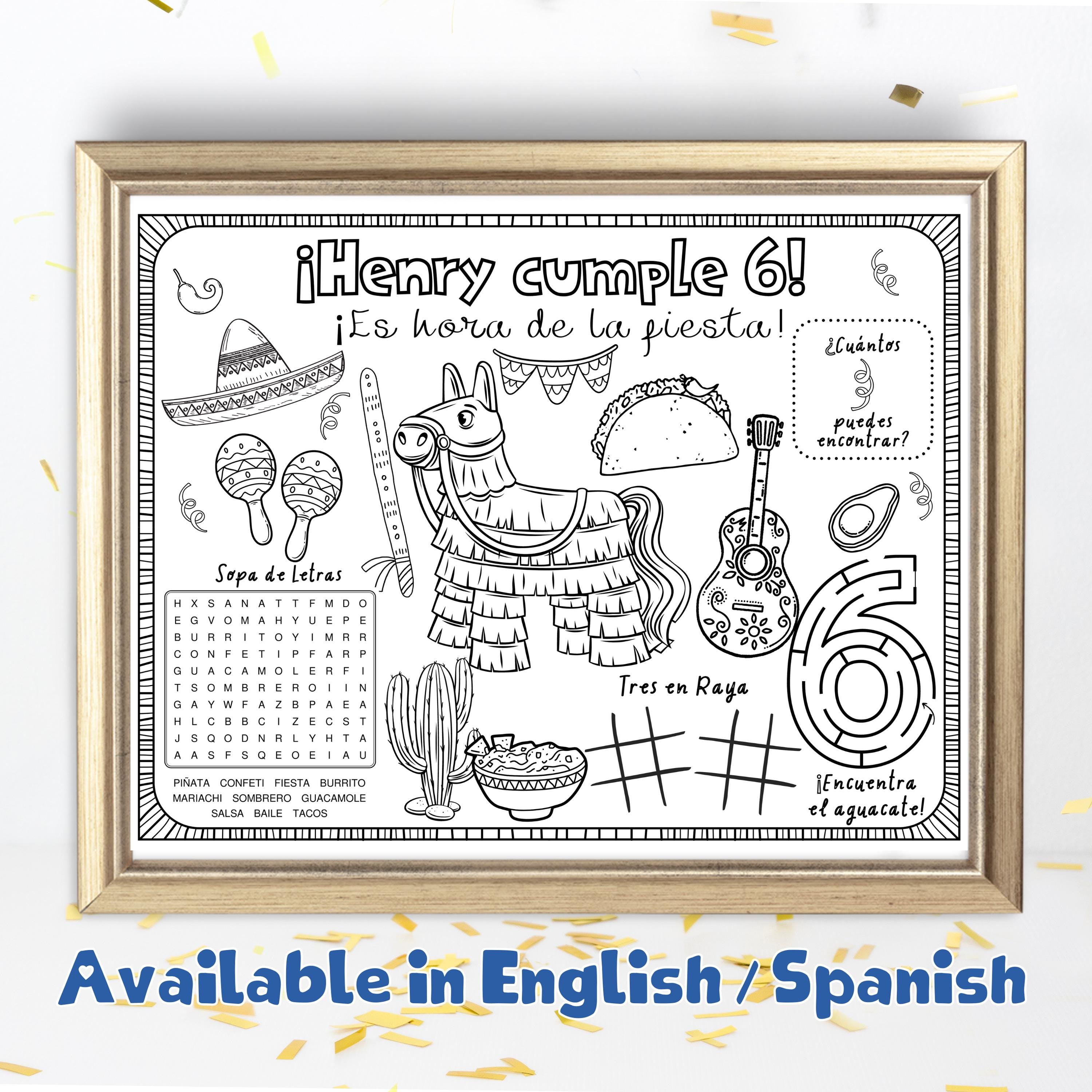 Fiesta Birthday Party Coloring Activity Sheet | Printable Mexican Party ...