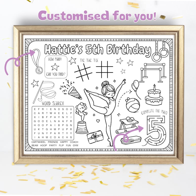 Gymnastics Girl Party Activity Sheet | Gymnastics Birthday Party ...