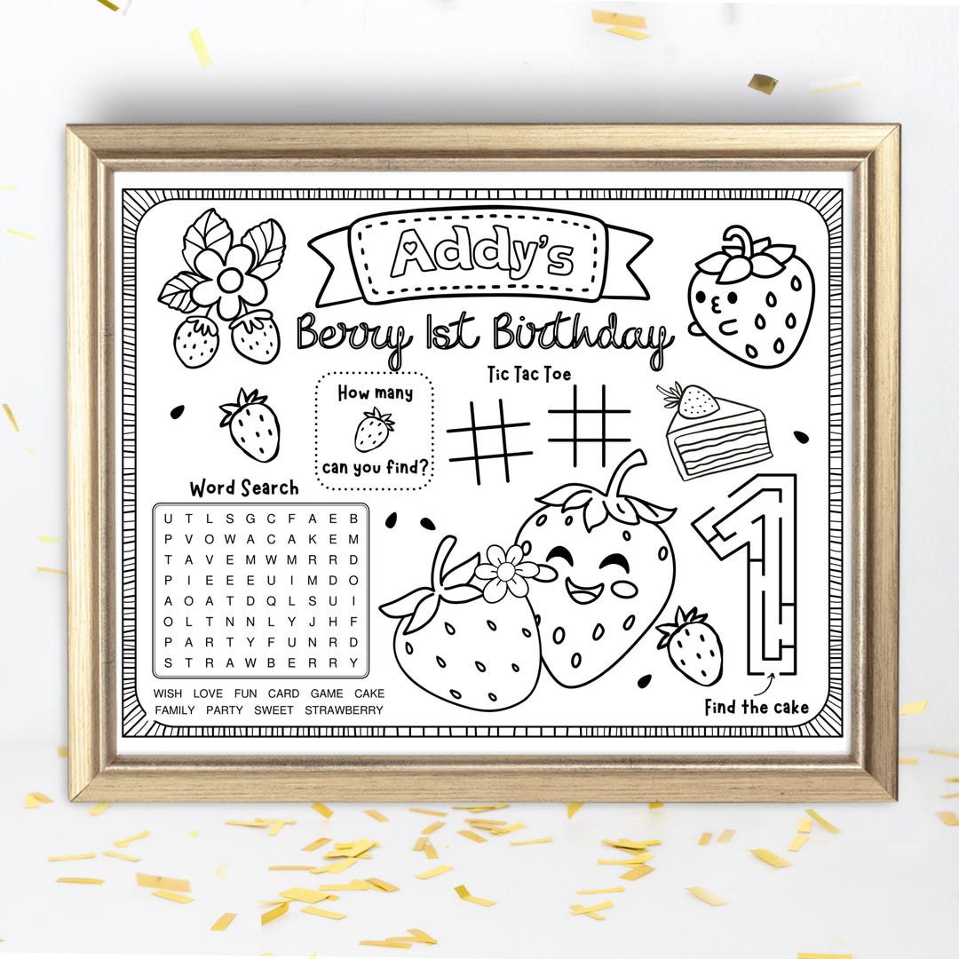 Strawberry Birthday Activity Sheet | Personalized Coloring Page (PDF ...