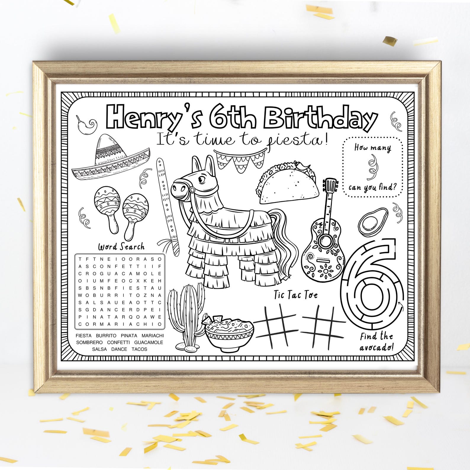 Fiesta Birthday Party Coloring Activity Sheet | Printable Mexican Party ...
