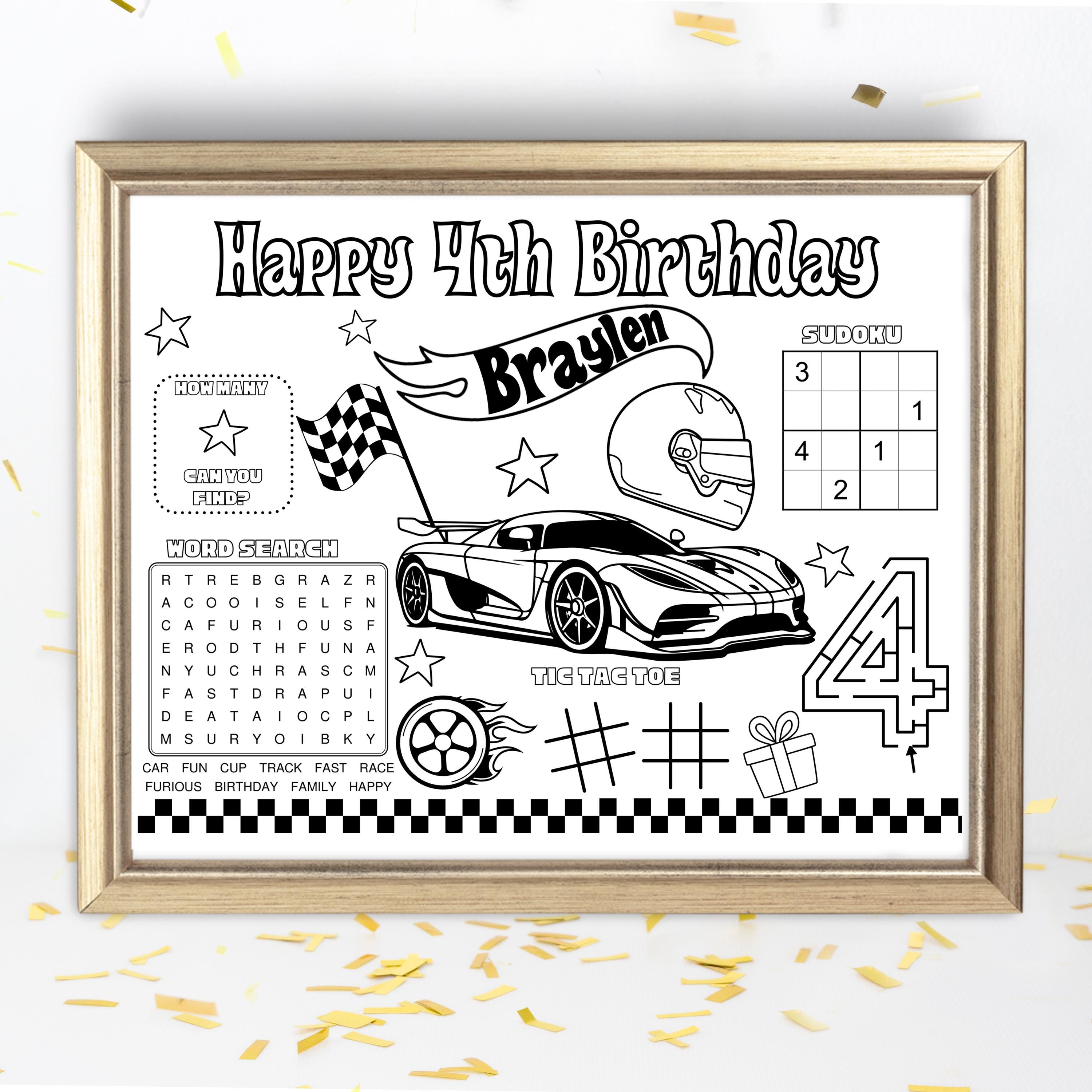 Hot Race Car Wheels Party Placemat | Race Car Birthday Party Activity ...