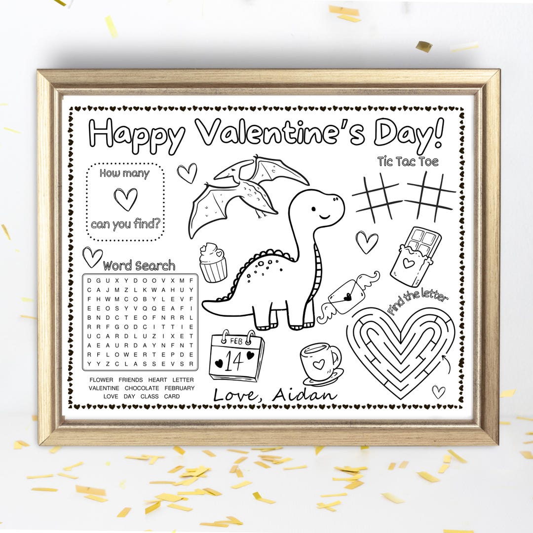 Dinosaur Valentine's Day Activity Sheet | Personalized Coloring ...