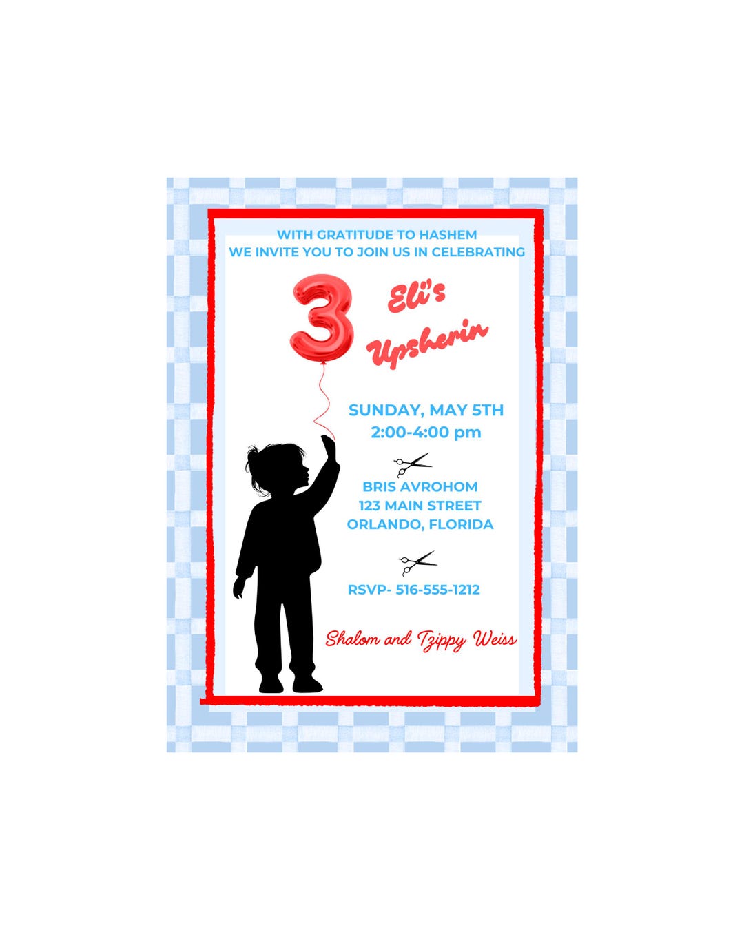 Upsherin Invitation, Silhouette, Balloon Invite, Digital Invite ...