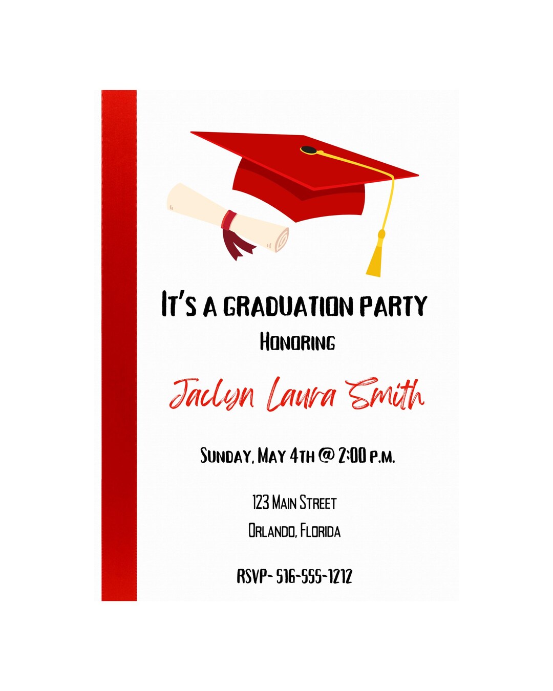 Graduation Party Invitation, Digital Invite, Immediate Download, Red ...