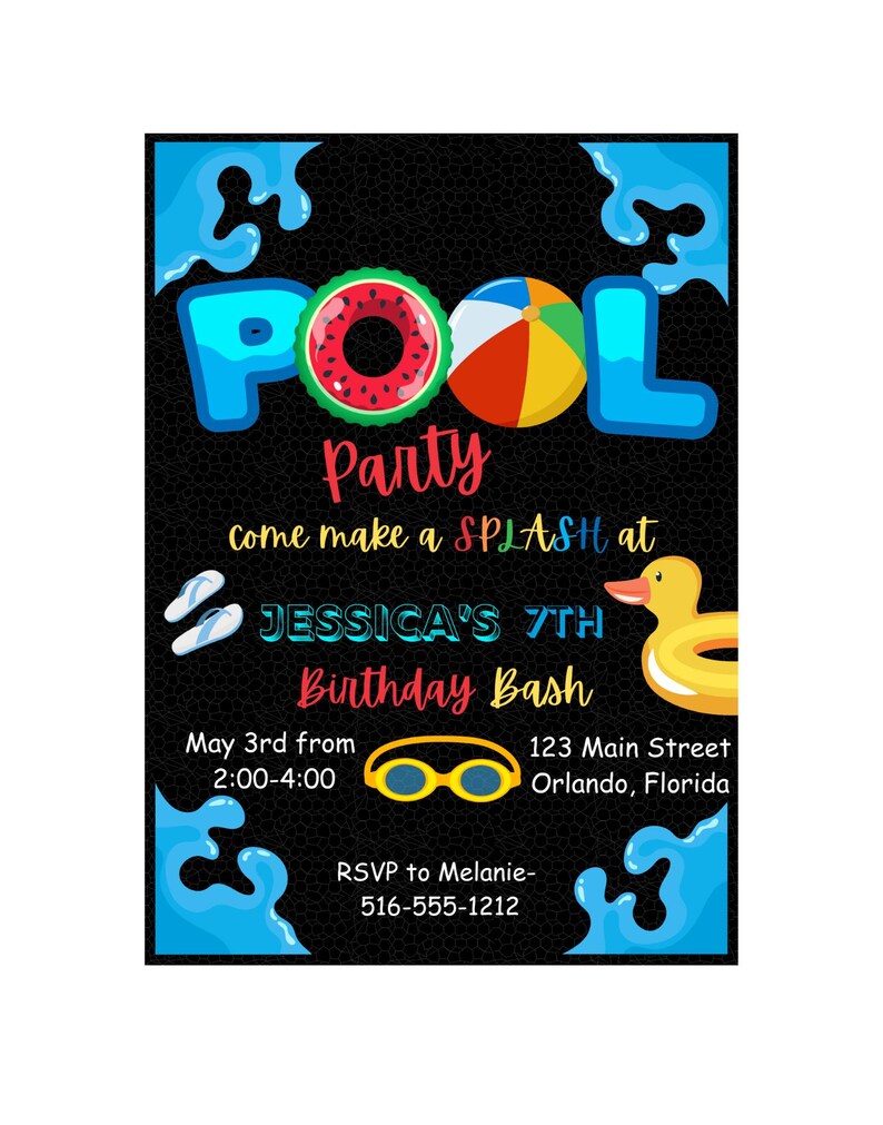 Pool Party Invitation, Birthday Digital Invite, Immediate Download ...