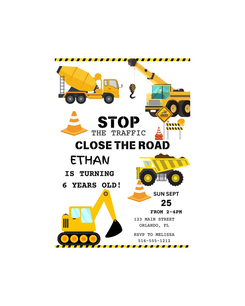 Construction Birthday Party Invitation, Digital Invite, Immediate ...