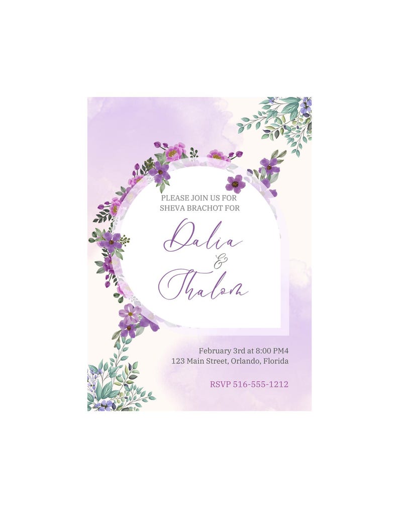 Sheva Brachot Invitation, Digital Invite, Immediate Download, Your ...