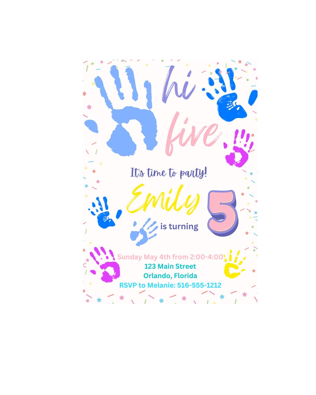 Fifth Birthday Party Invitation, Hi Five Invite, Digital Invite ...