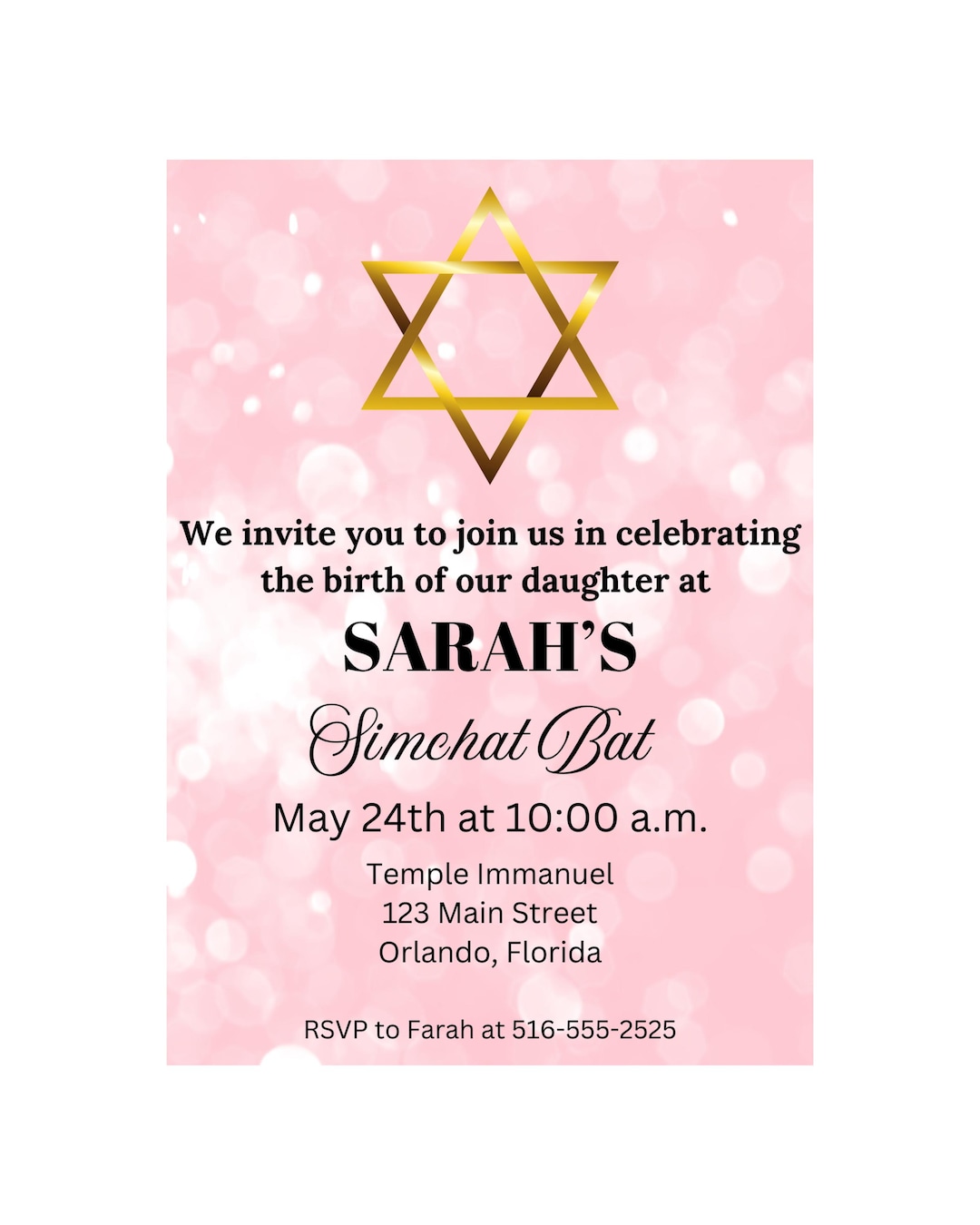 Simchat Bat Invitation, Baby Girl Invite, Immediate Download, Personal ...