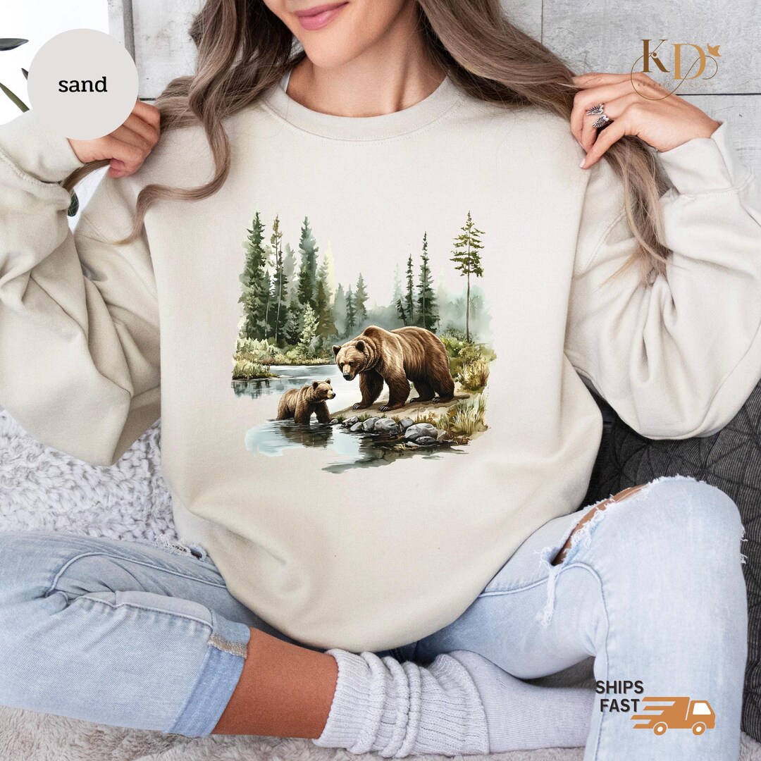 Retro Grizzly Bear Sweatshirt | 90s Wilderness Crewneck | Vintage Brown ...