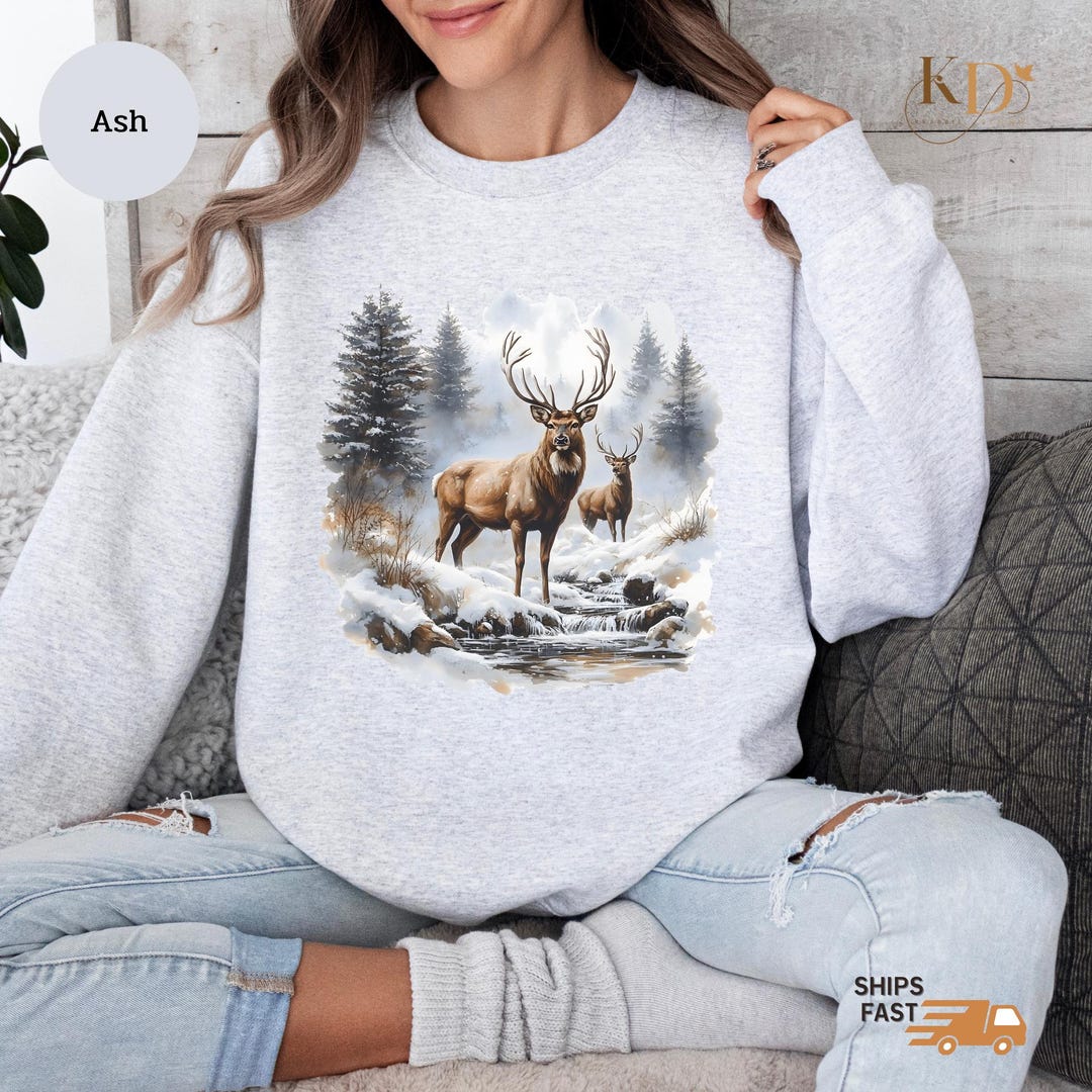 Retro Deer Wilderness Scene Sweatshirt|vintage 90s Buck and Doe Crewneck | Boho Unisex Nature ...