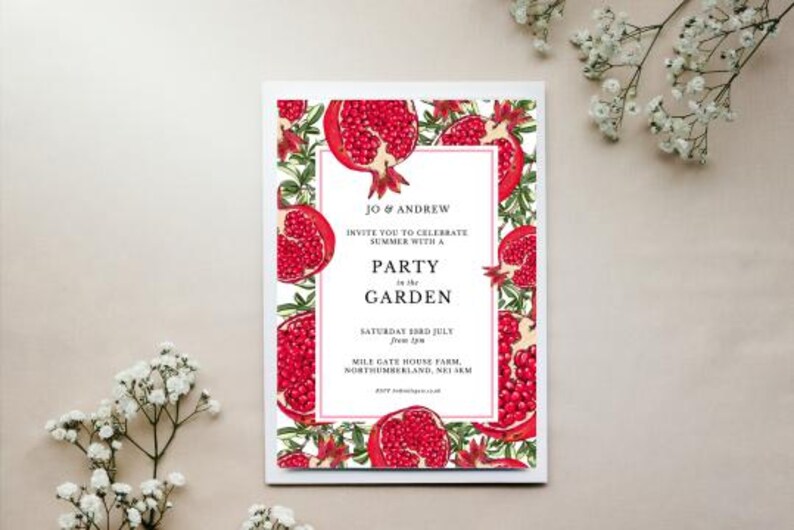 Editable Party Invitation Template | Celebration, Canva Pomegranate ...