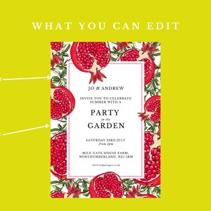 Editable Party Invitation Template | Celebration, Canva Pomegranate ...