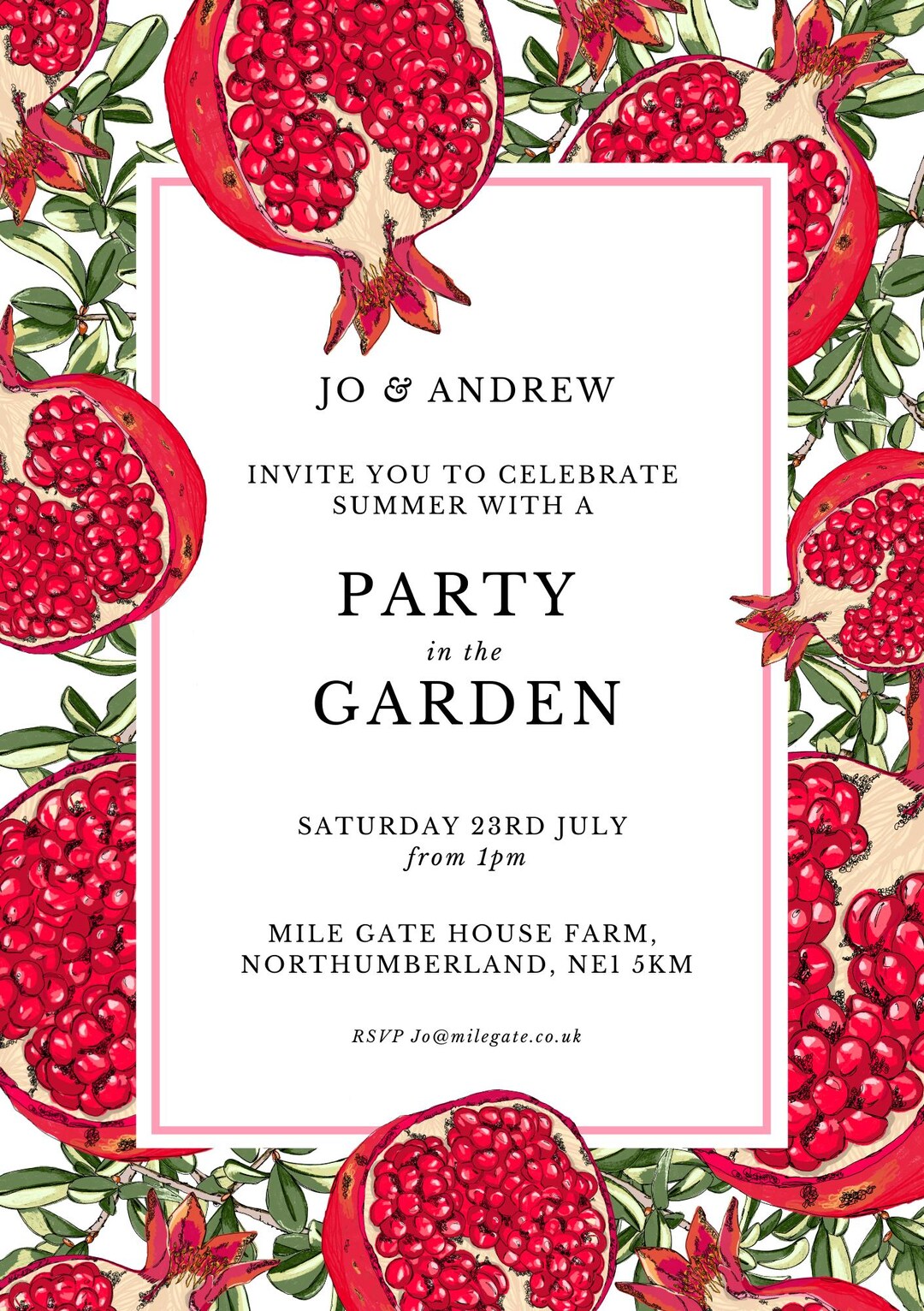 Editable Party Invitation Template Celebration, Canva Pomegranate ...