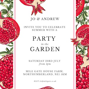 Editable Party Invitation Template | Celebration, Canva Pomegranate ...