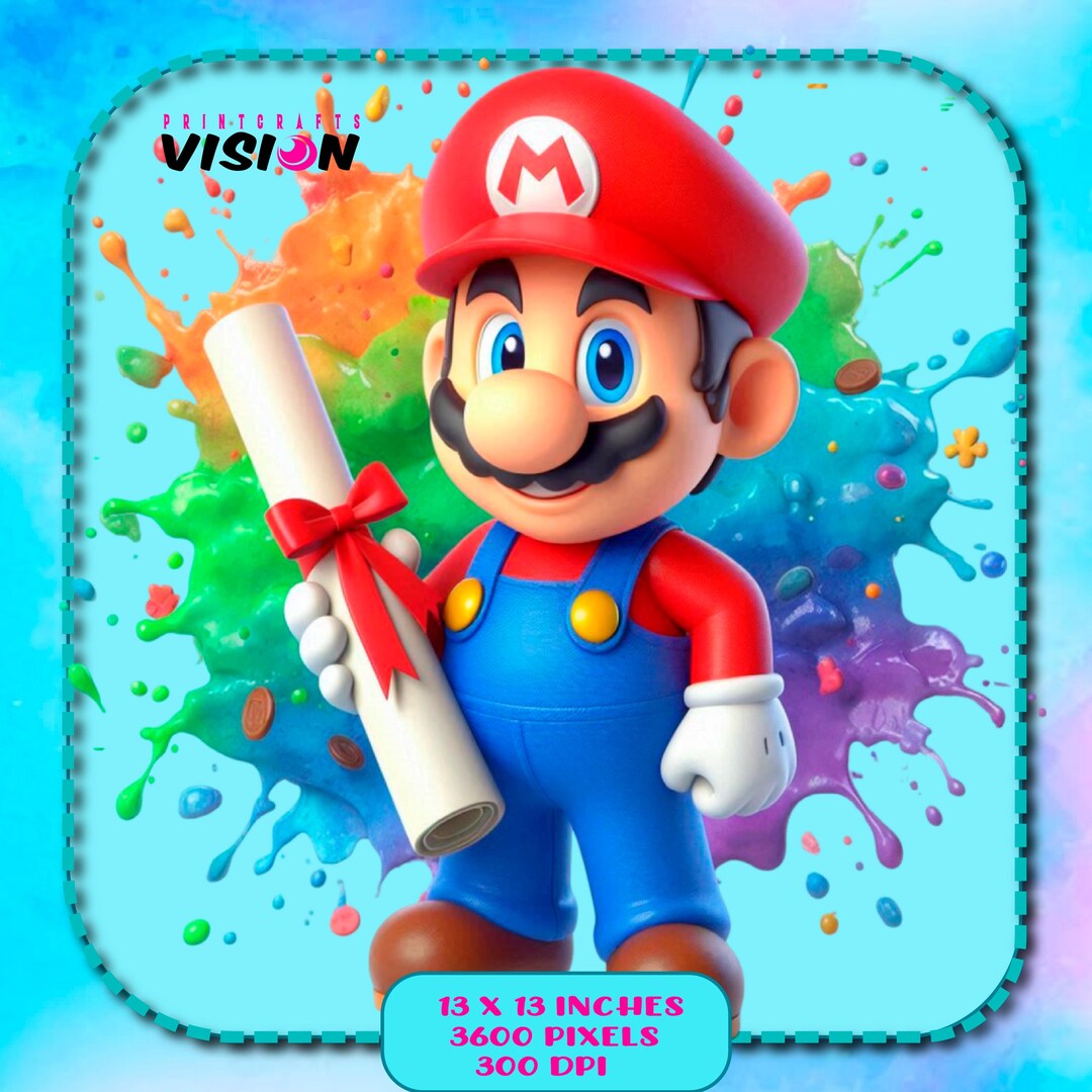 Mario Diploma Graduation Watercolor Splash, Clipart Images, Mario ...