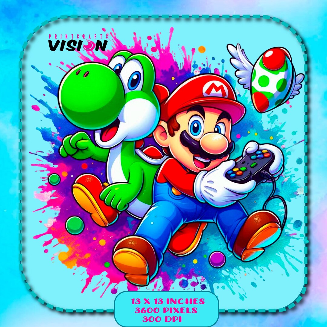 Mario and Yoshi Gamer Watercolor Splash, Clipart Images, Graphics and ...
