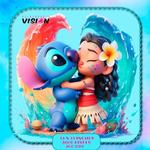 Moana and Stitch PNG Watercolor Splash, Clipart Images, Graphics and ...