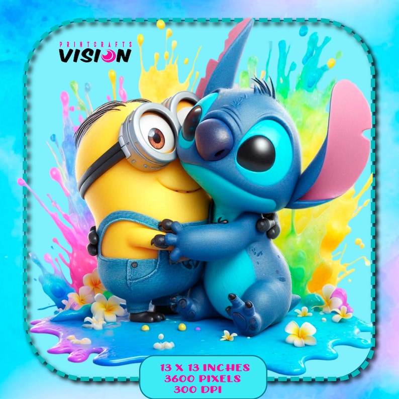 Stitch and Minion Hug PNG | Minions Clipart | Minion Watercolor Splash ...