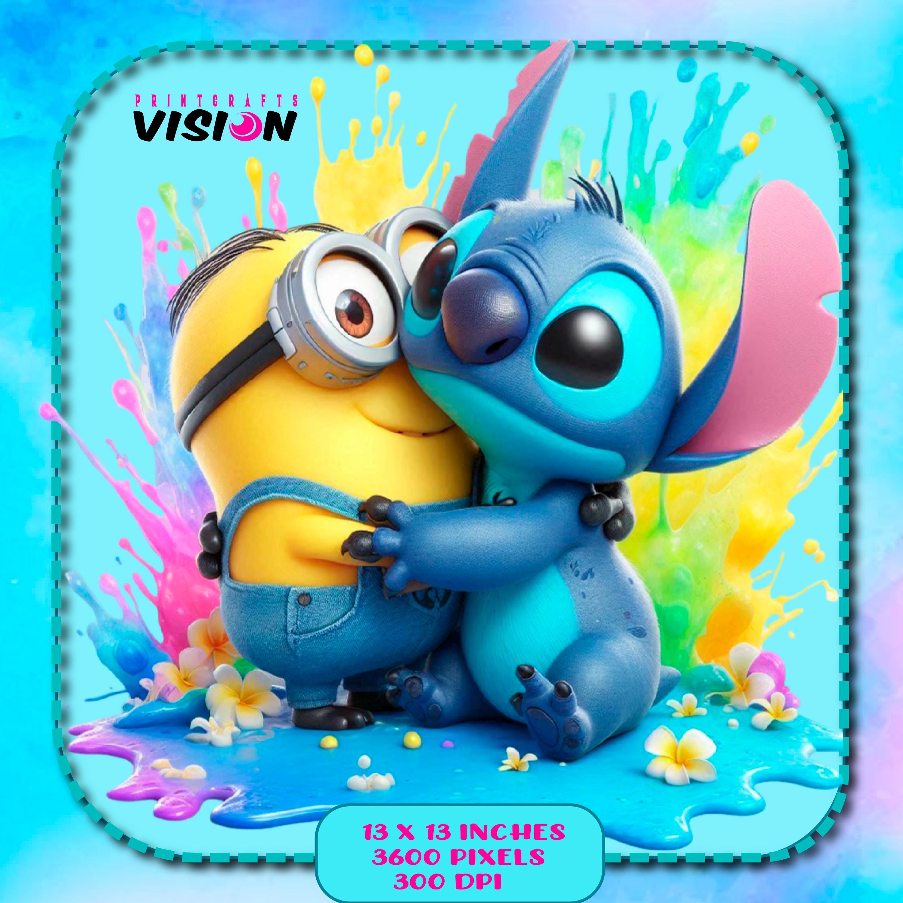 Stitch and Minion Hug PNG | Minions Clipart | Minion Watercolor Splash ...