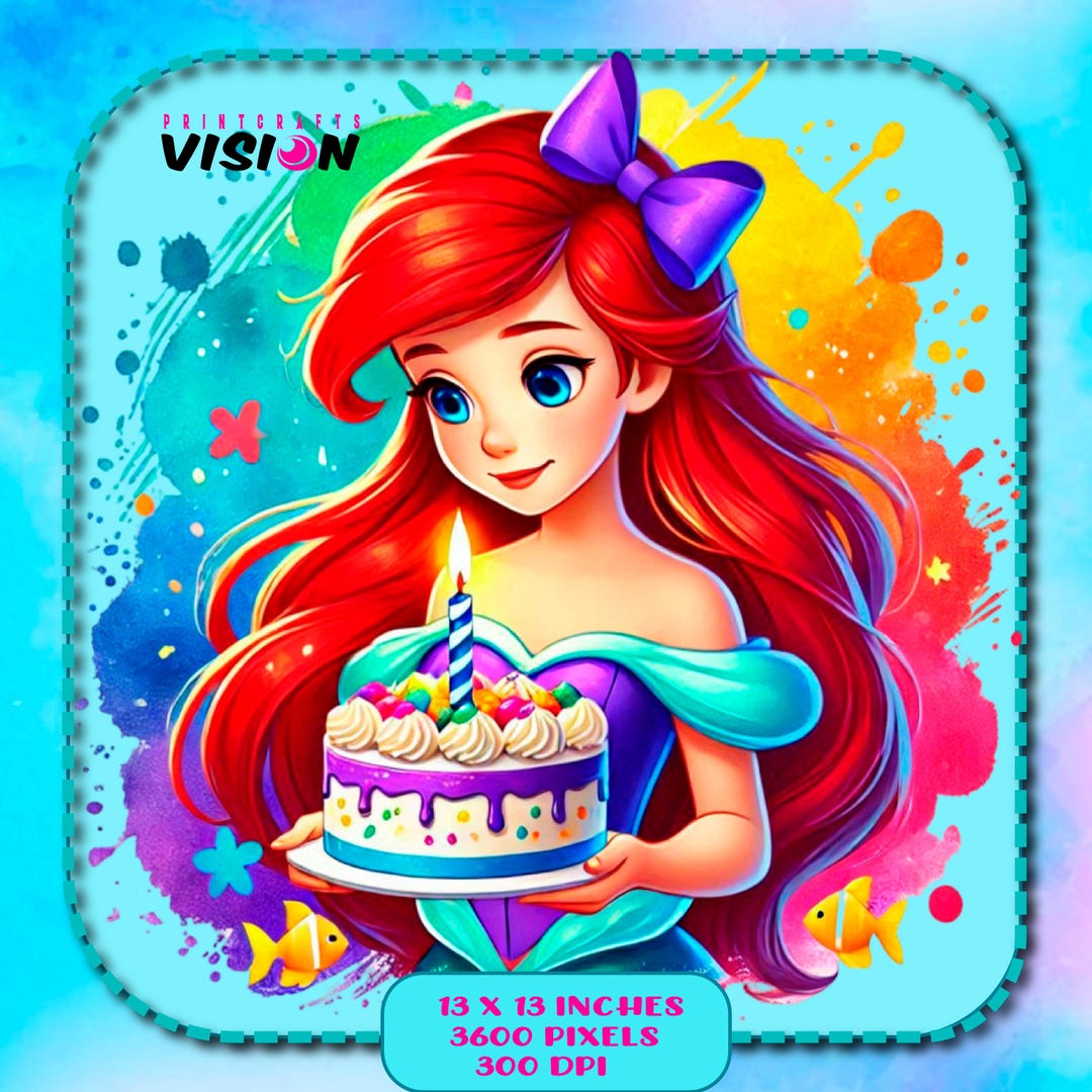 Ariel Birthday Watercolor Splash, Clipart Images, Graphics and Artwork ...