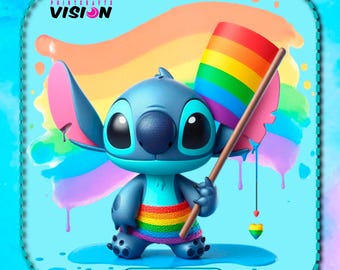 Stitch Pride Flag Watercolor Splash, Graphics and Artwork, Rainbow ...