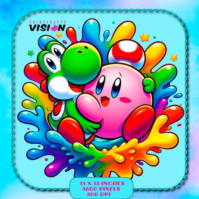 Yoshi and Kirby Watercolor Splash | Clipart Images | Graphics and ...