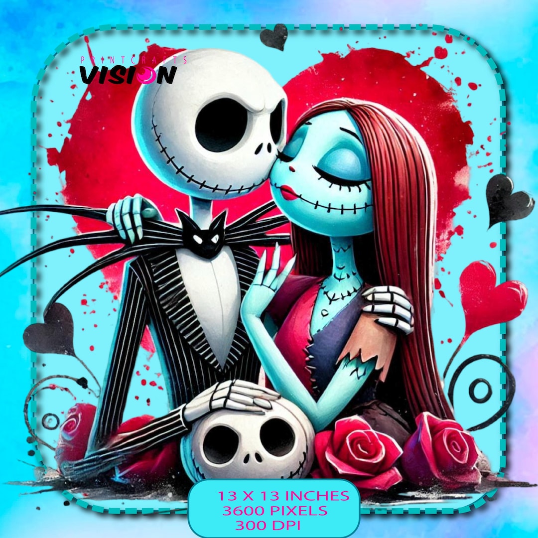 Jack and Sally Kiss Watercolor Clipart Image, Graphics and Artwork ...