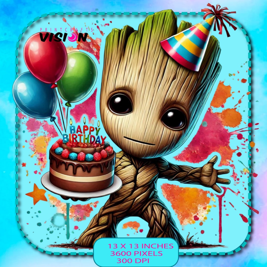 Baby Groot Birthday Watercolor Splash, Clipart Images, Graphics and ...