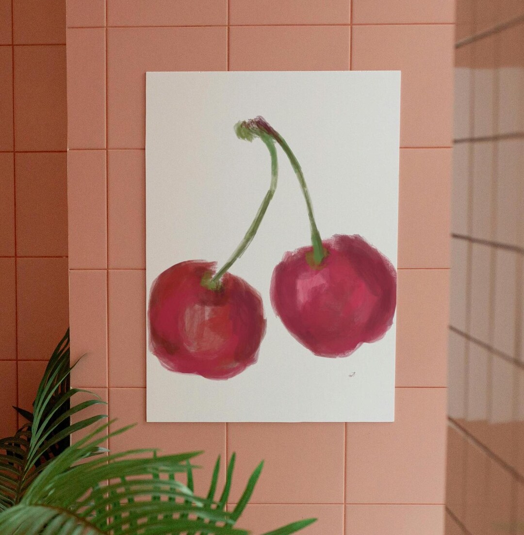 A4 Cherry Poster - Illustrated Hand-drawn Watercolour Digital Print - Etsy