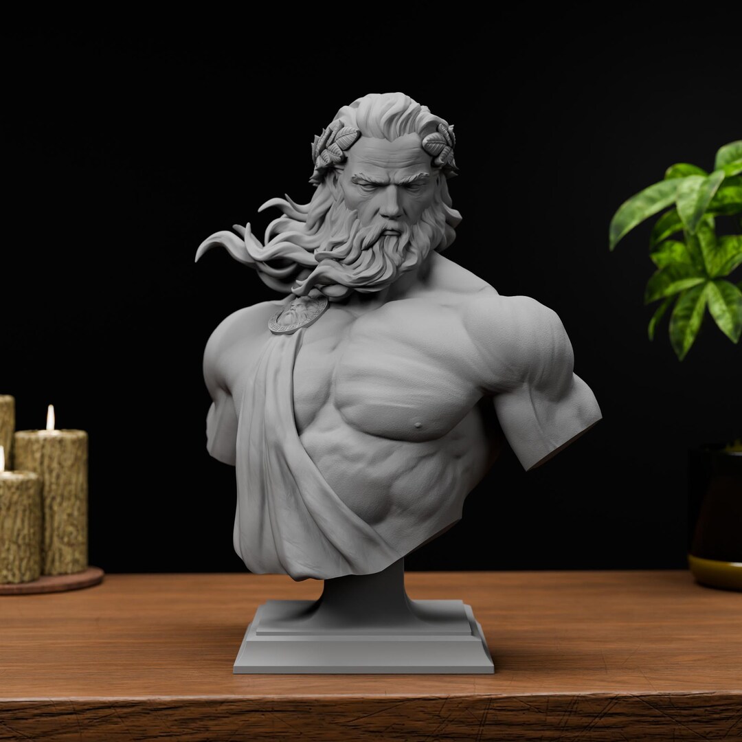 Zeus Bust, Mythological Figure, Sculpture, Bookshelf Decor, Gamer Gift ...