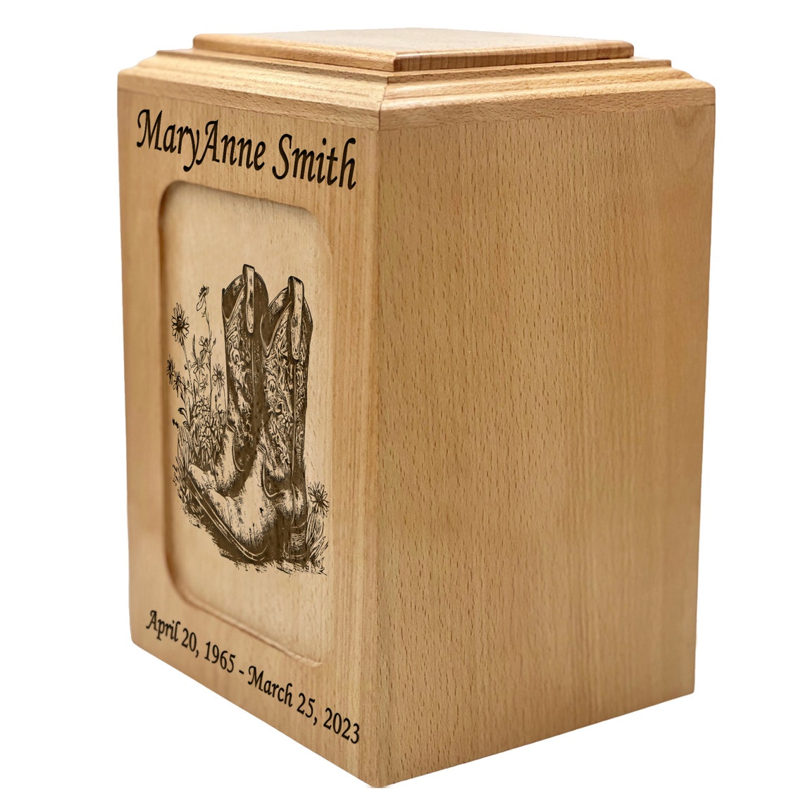 Cowboy Boots Cremation Urn, Adult Size Wooden Funeral Urn, Personalized ...