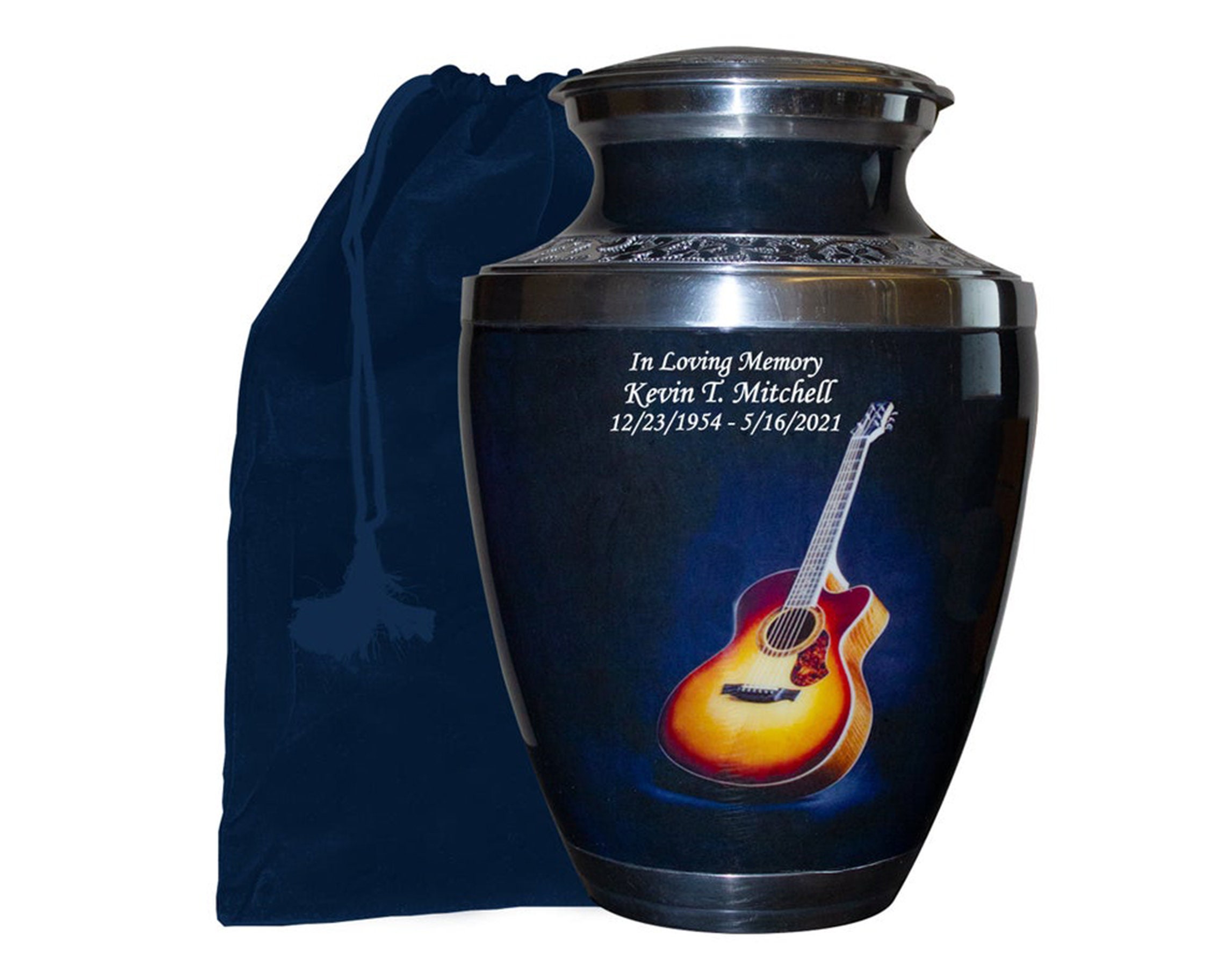 Urn for Human Ashes, Music Lovers Cremation Urn With Velvet Bag, Guitar ...